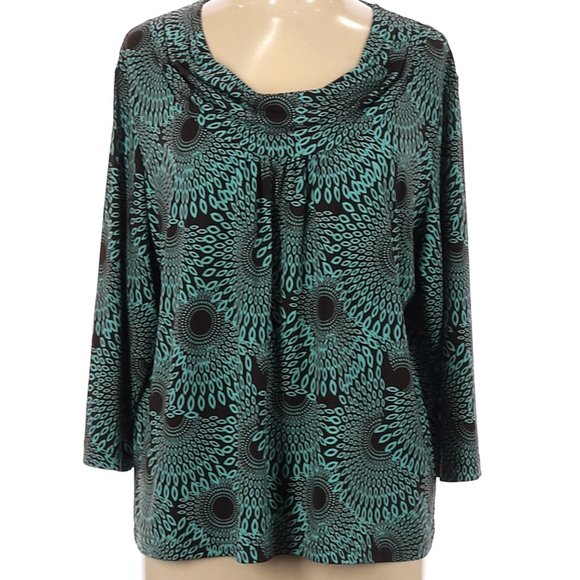 N Touch | Tops | N Touch Blue Brown Drape Neck 34 Sleeve Tunic Size Xl ...